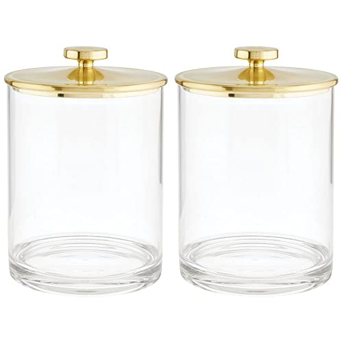 mDesign Large Modern Kitchen Apothecary Storage Organizer Canister Jars - Plastic Containers - Organization Holder for Pantry, Counter, Cabinet, Cupboard, Lumiere Collection, 2 Pack, Clear/Soft Brass