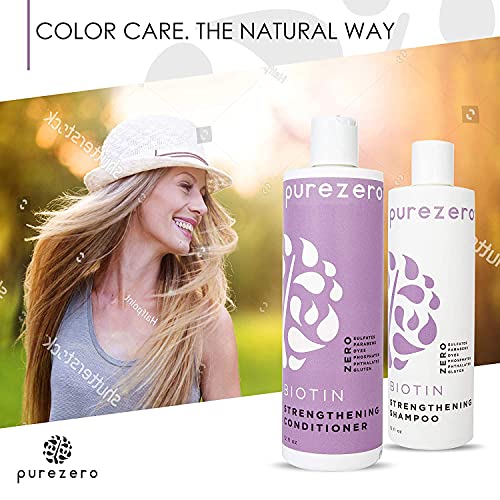 Purezero Biotin Shampoo & Conditioner set - Anti Thinning Formula - Volumizing, Thicker, Fuller Hair - Zero Sulfates, Parabens, Dyes, Gluten - 100% Vegan & Cruelty Free - Great For Color Treated Hair