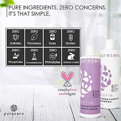 Purezero Biotin Shampoo & Conditioner set - Anti Thinning Formula - Volumizing, Thicker, Fuller Hair - Zero Sulfates, Parabens, Dyes, Gluten - 100% Vegan & Cruelty Free - Great For Color Treated Hair