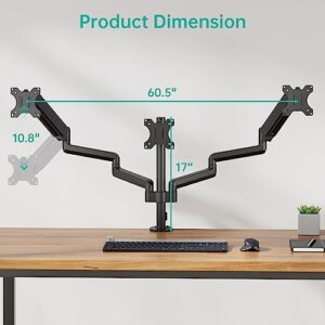 WALI Triple Monitor Mount, 3 Monitor Stand Desk Mount with Premium Gas Spring Arm for Screens up to 27 inch, Mounting Holes 75x75 or 100x100 mm (GSDM003), Black