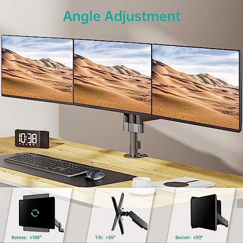 WALI Triple Monitor Mount, 3 Monitor Stand Desk Mount with Premium Gas Spring Arm for Screens up to 27 inch, Mounting Holes 75x75 or 100x100 mm (GSDM003), Black