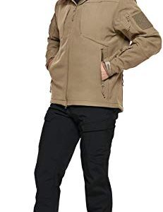 CQR Men's Winter Tactical Military Jackets, Lightweight Water Resistant Fleece Lined Softshell Hunting Jacket w Hoodie, Operator Multipocket Coyote, XX-Large