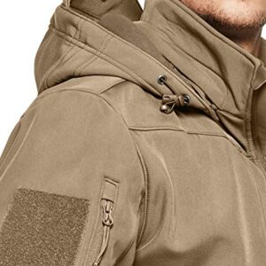 CQR Men's Winter Tactical Military Jackets, Lightweight Water Resistant Fleece Lined Softshell Hunting Jacket w Hoodie, Operator Multipocket Coyote, XX-Large