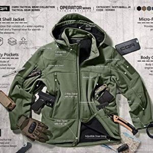 CQR Men's Winter Tactical Military Jackets, Lightweight Water Resistant Fleece Lined Softshell Hunting Jacket w Hoodie, Operator Multipocket Coyote, XX-Large