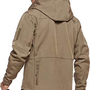 CQR Men's Winter Tactical Military Jackets, Lightweight Water Resistant Fleece Lined Softshell Hunting Jacket w Hoodie, Operator Multipocket Coyote, XX-Large