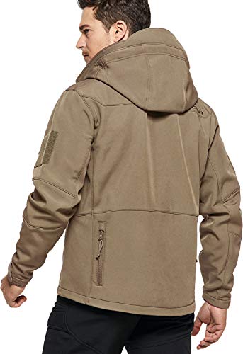 CQR Men's Winter Tactical Military Jackets, Lightweight Water Resistant Fleece Lined Softshell Hunting Jacket w Hoodie, Operator Multipocket Coyote, XX-Large