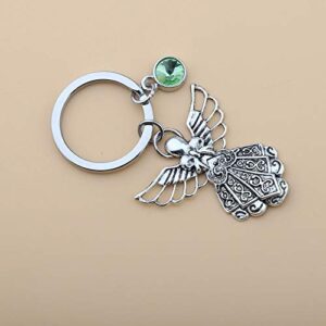 BNQL Guardian Angel Keychain with Birthstone Memorial Key Chain Personalised Gift (August)