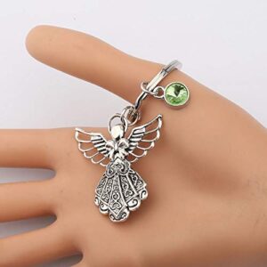 BNQL Guardian Angel Keychain with Birthstone Memorial Key Chain Personalised Gift (August)