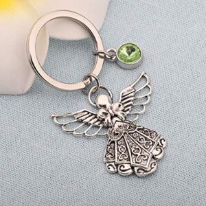 BNQL Guardian Angel Keychain with Birthstone Memorial Key Chain Personalised Gift (August)