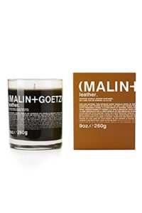 malin + goetz leather candle – artisanal leather goods aroma fragrance, natural wax blend, modern & traditional scent, vegan & cruelty free, cotton wick, lasts 60 hours