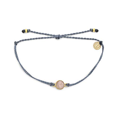 Pura Vida Gold Rose Quartz Bracelet - Plated Charm, Adjustable Band - 100% Waterproof - Dusty Blue