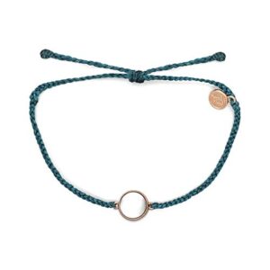 pura vida rose gold mother of pearl bracelet - plated charm, adjustable band - mediterranean green