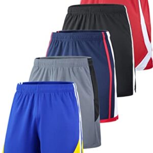 Pack of 5 Men's Athletic Basketball Shorts Mesh Quick Dry Activewear with Pockets (Set 3, Large)