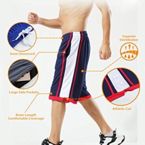 Pack of 5 Men's Athletic Basketball Shorts Mesh Quick Dry Activewear with Pockets (Set 3, Large)