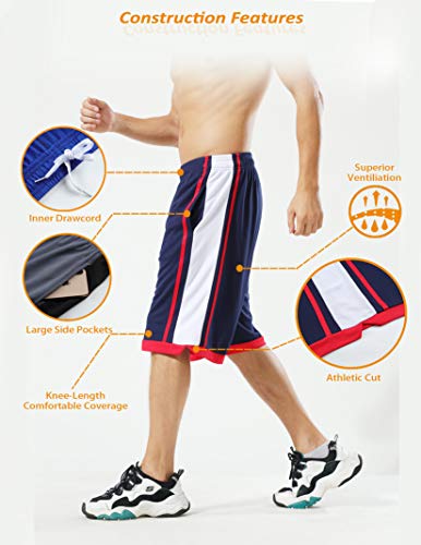 Pack of 5 Men's Athletic Basketball Shorts Mesh Quick Dry Activewear with Pockets (Set 3, Large)