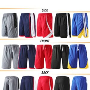 Pack of 5 Men's Athletic Basketball Shorts Mesh Quick Dry Activewear with Pockets (Set 3, Large)