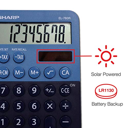 Sharp El-760R 8-Digit Desktop Calculator with Tax, Percent and Square Root Keys, and A Large LCD Display, Perfect for Home and Office Use