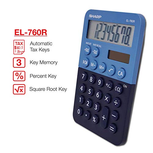 Sharp El-760R 8-Digit Desktop Calculator with Tax, Percent and Square Root Keys, and A Large LCD Display, Perfect for Home and Office Use