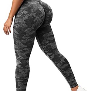 CFR Women High Waist Yoga Pants Butt Lifting Camo Workout Seamless Leggings #0 Black M