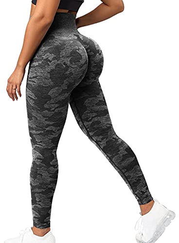 CFR Women High Waist Yoga Pants Butt Lifting Camo Workout Seamless Leggings #0 Black M