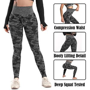 CFR Women High Waist Yoga Pants Butt Lifting Camo Workout Seamless Leggings #0 Black M