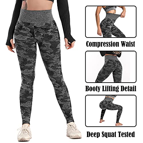 CFR Women High Waist Yoga Pants Butt Lifting Camo Workout Seamless Leggings #0 Black M