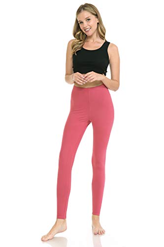 Leggings Depot HLD ActiveFlex 1" Waistband High Waisted Solid Leggings for Women (Full Length, Coral, XL)