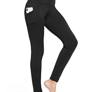 BALEAF Fleece Lined Leggings for Women Thermal Winter Warm Leggings High Waisted Thick Yoga Pants Cold Weather with Pockets Black L