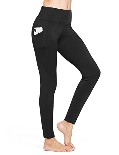 BALEAF Fleece Lined Leggings for Women Thermal Winter Warm Leggings High Waisted Thick Yoga Pants Cold Weather with Pockets Black L