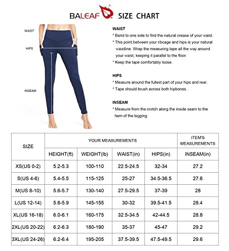 BALEAF Fleece Lined Leggings for Women Thermal Winter Warm Leggings High Waisted Thick Yoga Pants Cold Weather with Pockets Black L