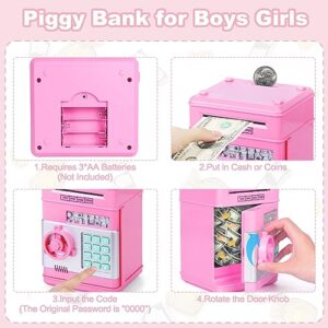 Refasy Piggy Bank for Girls Boys 4-11 Years Old, Christmas Birthday Gifts Toy for Kids Electronic ATM Money Bank for Adults Money Saving Box Safe Coin Bank Toy Pink