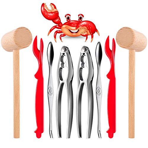 Crab Crackers and Tools - Crab Leg Crackers and Tools Including 2 Lobster Crab Crackers 2 Lobster Shell Forks 2 Seafood Forks 2 Lobster Crab Mallets