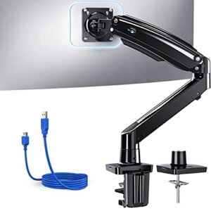 huanuo gas spring single monitor stand, ultrawide vesa mount with clamp and grommet base for 13 to 35 lcd computer screen, upgraded desk arm with usb, holds 4.4 to 26.4 lbs