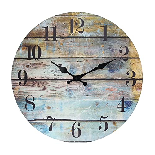 Stonebriar Vintage Farmhouse Wooden 14 Inch Round Battery Operated Hanging Wall Clock