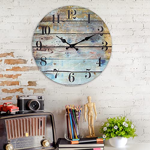 Stonebriar Vintage Farmhouse Wooden 14 Inch Round Battery Operated Hanging Wall Clock