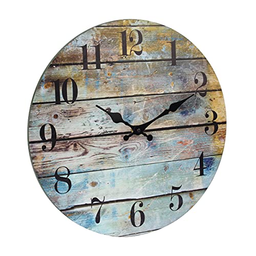 Stonebriar Vintage Farmhouse Wooden 14 Inch Round Battery Operated Hanging Wall Clock