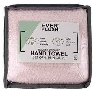 Everplush Diamond Jacquard Hand Towel Set, 4 x (16 x 30 in), Pale Pink 4 Count