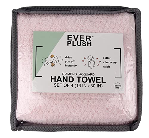 Everplush Diamond Jacquard Hand Towel Set, 4 x (16 x 30 in), Pale Pink 4 Count