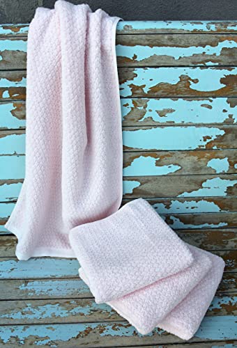 Everplush Diamond Jacquard Hand Towel Set, 4 x (16 x 30 in), Pale Pink 4 Count