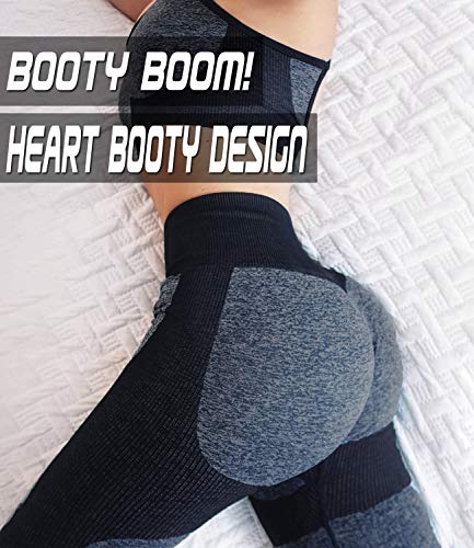 KIWI RATA Women's High Waist Active Seamless Compression Fitness Leggings Running Workout Slim Butt Lift Yoga Pants (#1 Heart Booty Black, Large)