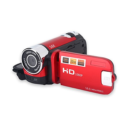 Handheld Video Camcorder FHD 16x Digital Zoom, Tragbar DV Digital Camera with COMS Sensor, Builtin Speaker, 270 ° Rotary Screen, Video Camera for Kids(Red)