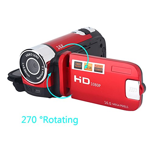 Handheld Video Camcorder FHD 16x Digital Zoom, Tragbar DV Digital Camera with COMS Sensor, Builtin Speaker, 270 ° Rotary Screen, Video Camera for Kids(Red)