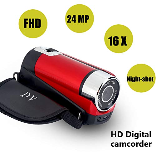 Handheld Video Camcorder FHD 16x Digital Zoom, Tragbar DV Digital Camera with COMS Sensor, Builtin Speaker, 270 ° Rotary Screen, Video Camera for Kids(Red)