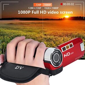 Handheld Video Camcorder FHD 16x Digital Zoom, Tragbar DV Digital Camera with COMS Sensor, Builtin Speaker, 270 ° Rotary Screen, Video Camera for Kids(Red)