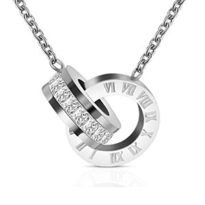 Smiling Wisdom - Timeless Friend Special Friendship Greeting Card with Time Intertwined Double Circle Necklace Gift Set - Best BFF Bestie Woman - Stainless Steel CZ (Silver)