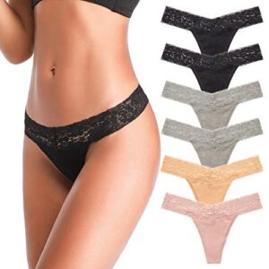 annyison underwear women, t back low waist see through panties cotton seamless lace thongs for women, multicoloured, medium