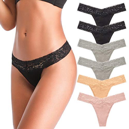 ANNYISON Underwear Women, T Back Low Waist See Through Panties Cotton Seamless Lace Thongs for Women, Multicoloured, Medium