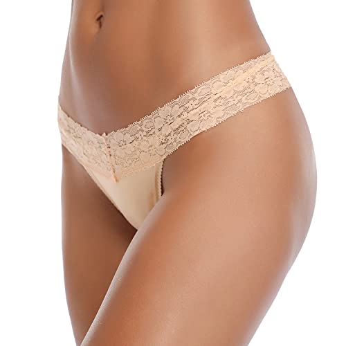 ANNYISON Underwear Women, T Back Low Waist See Through Panties Cotton Seamless Lace Thongs for Women, Multicoloured, Medium