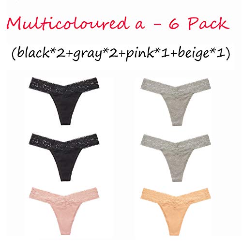 ANNYISON Underwear Women, T Back Low Waist See Through Panties Cotton Seamless Lace Thongs for Women, Multicoloured, Medium