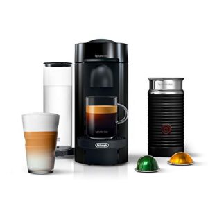 nespresso vertuoplus coffee and espresso machine by de'longhi with milk frother, 14 ounces, ink black